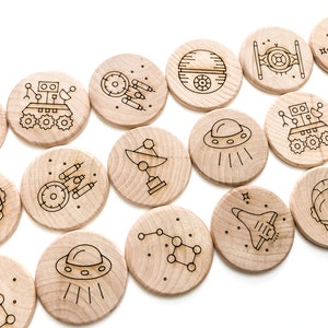 Space Theme Memory Game Tiles 18 Memory Game Wood Tiles Wood Tile Game ...