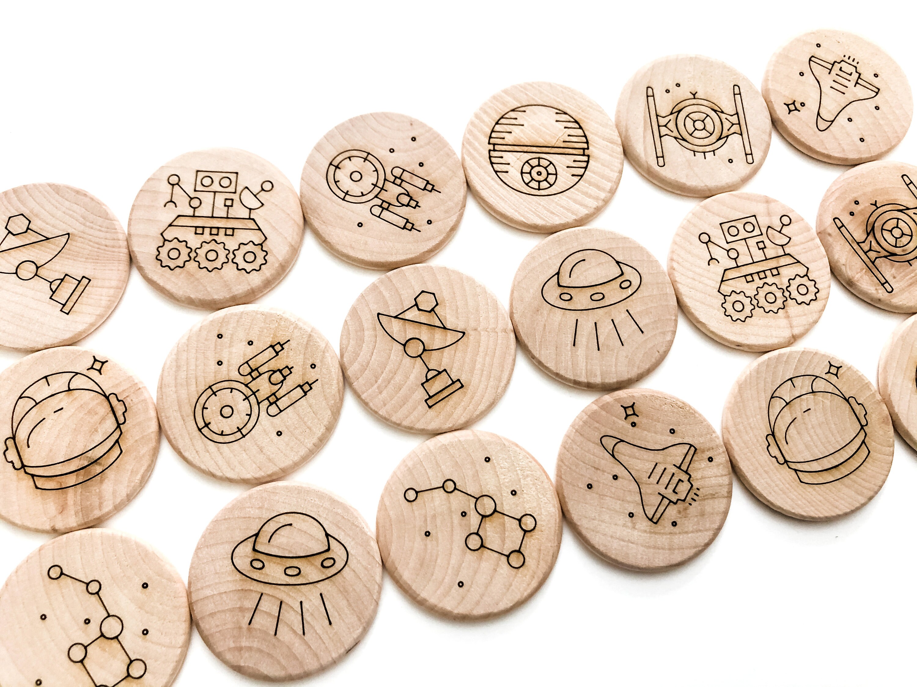 Space Theme Memory Game Tiles 18 Memory Game Wood Tiles | Etsy