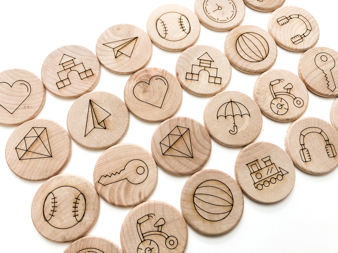 Memory Game Tiles 24 Memory Game Wood Tiles Wood Tile Game Montessori ...