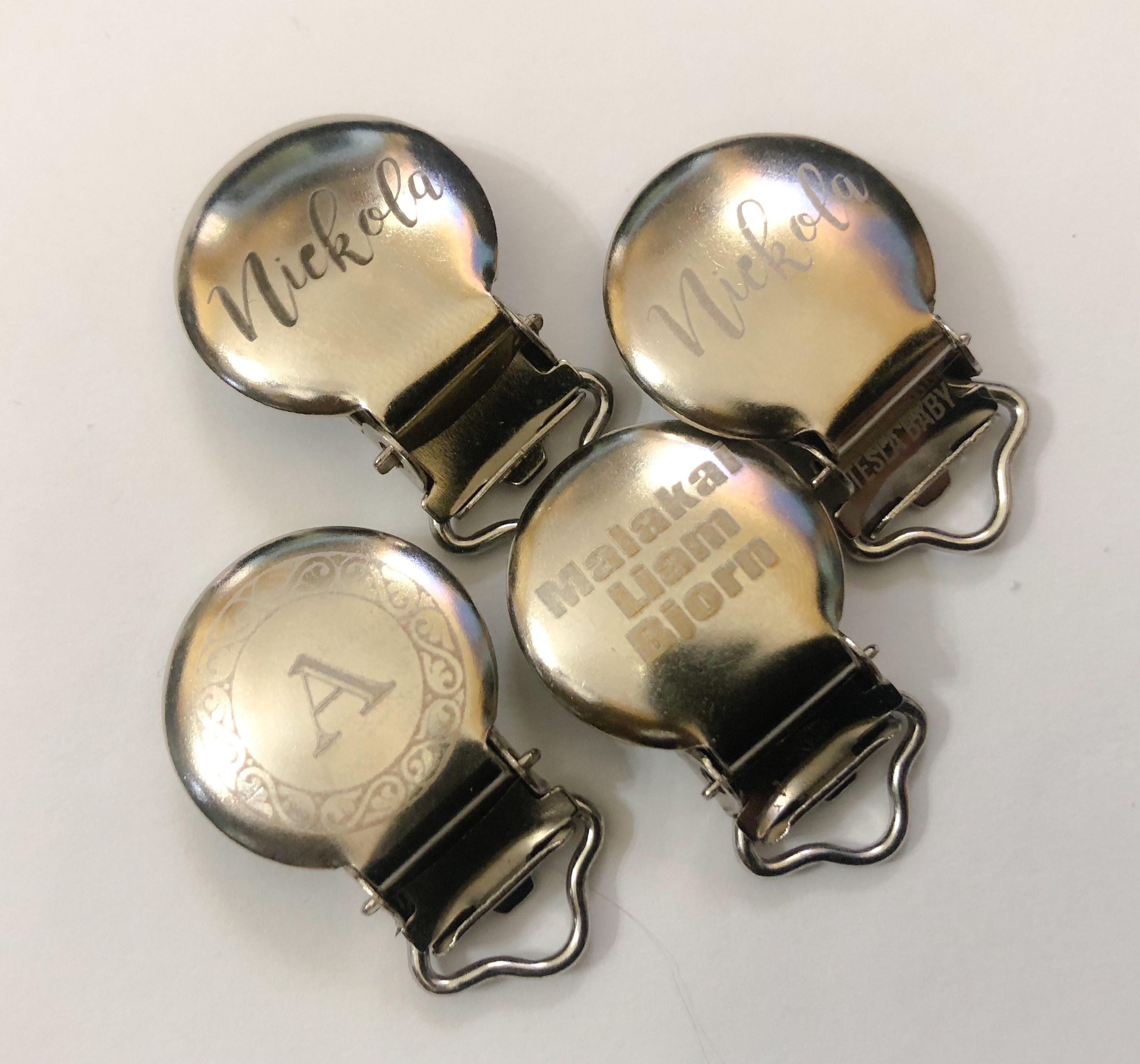 Metal Squoval (square Oval) Pacifier Clip With Round Silicone Insert ...