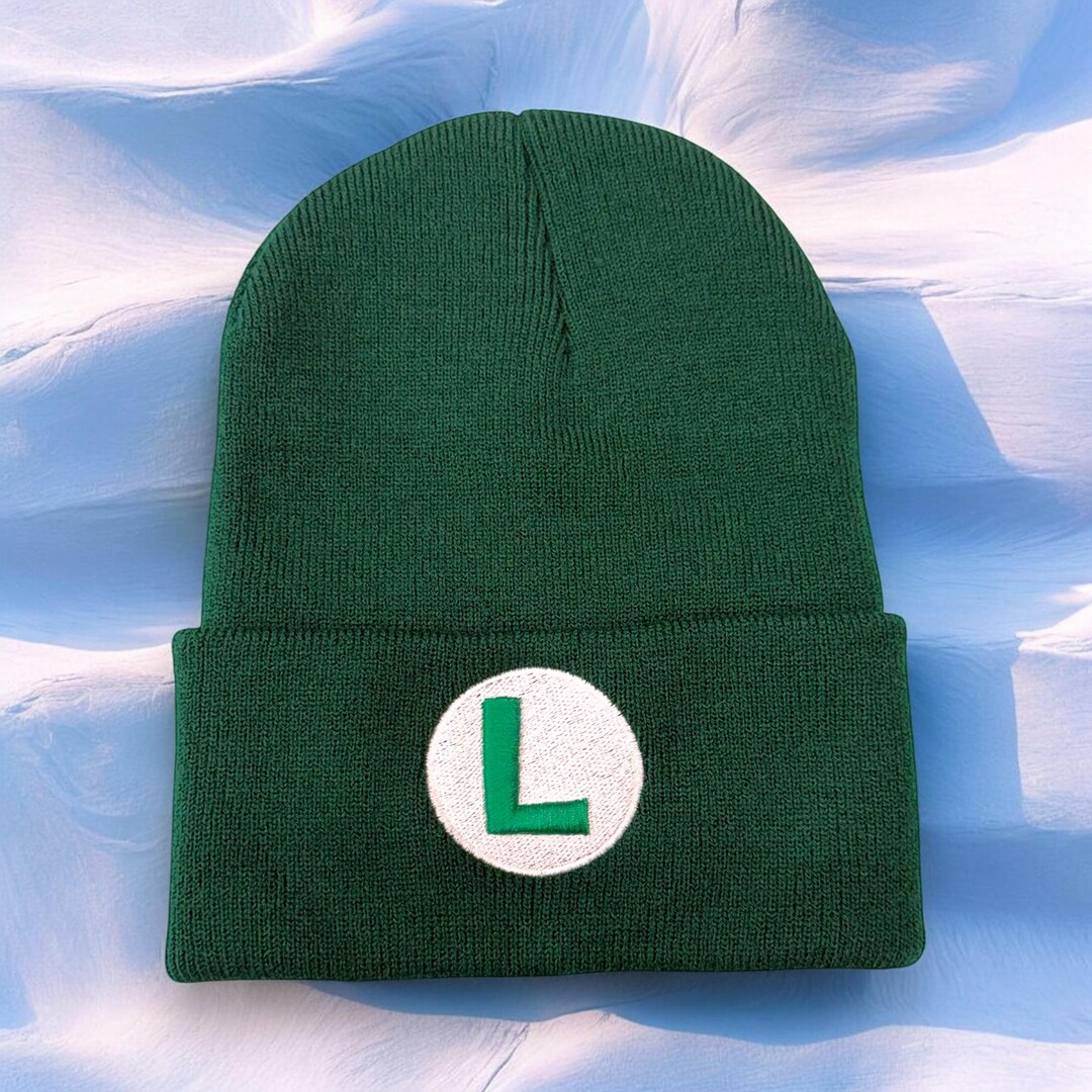 Luigi-inspired Green 3D Puff ‘L’ Beanie With Flip - Gamer Hat for ...