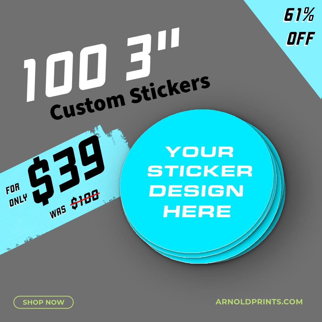 100 Count UV Laminated Glossy 3-inch Wide Decals Premium Vinyl With ...