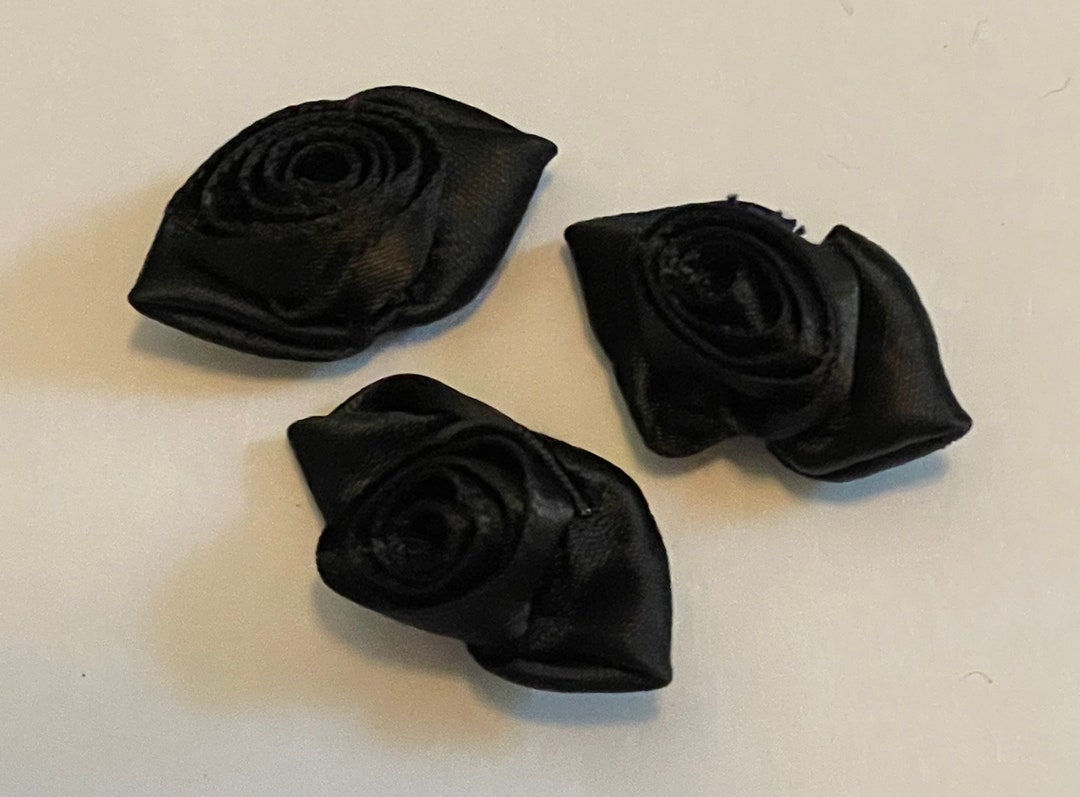 30 All Black Ribbon Rose Rosettes Polyester Satin Flowers - Etsy