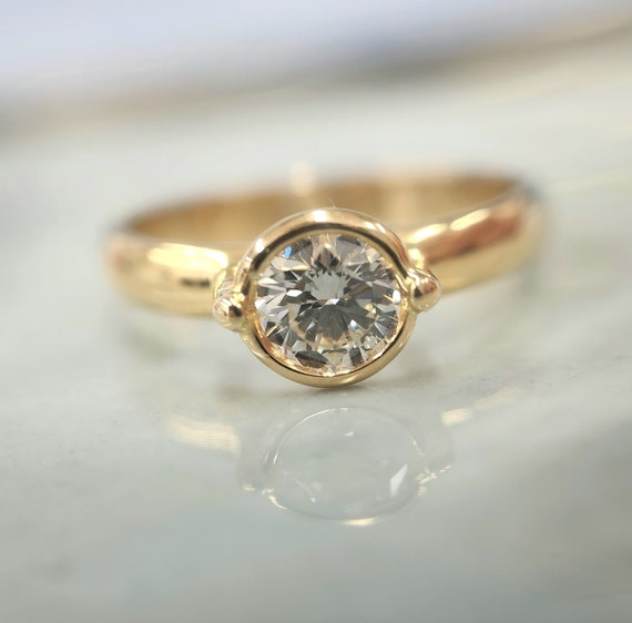 14K Yellow Gold Bezel Set Floating Diamond Solitaire … - Gem