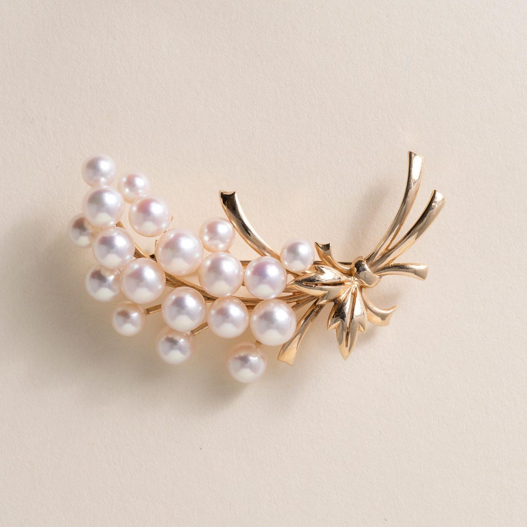 Vintage 14k Gold Mikimoto Akoya Pearl Floral Bouquet Brooch - Etsy Canada