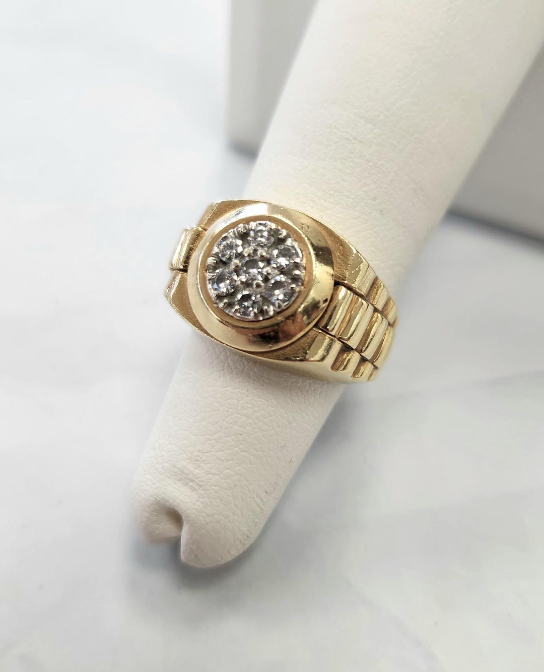 Diamond Presidential Rolex Style Cluster Ring 14K Yellow Gold Pinky ...
