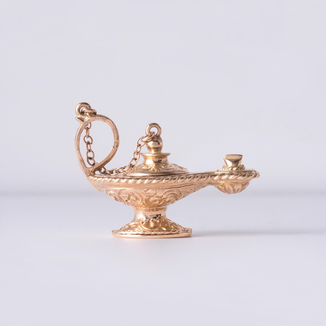Vintage 9K Gold Genie Lamp Charm Pendant - Etsy