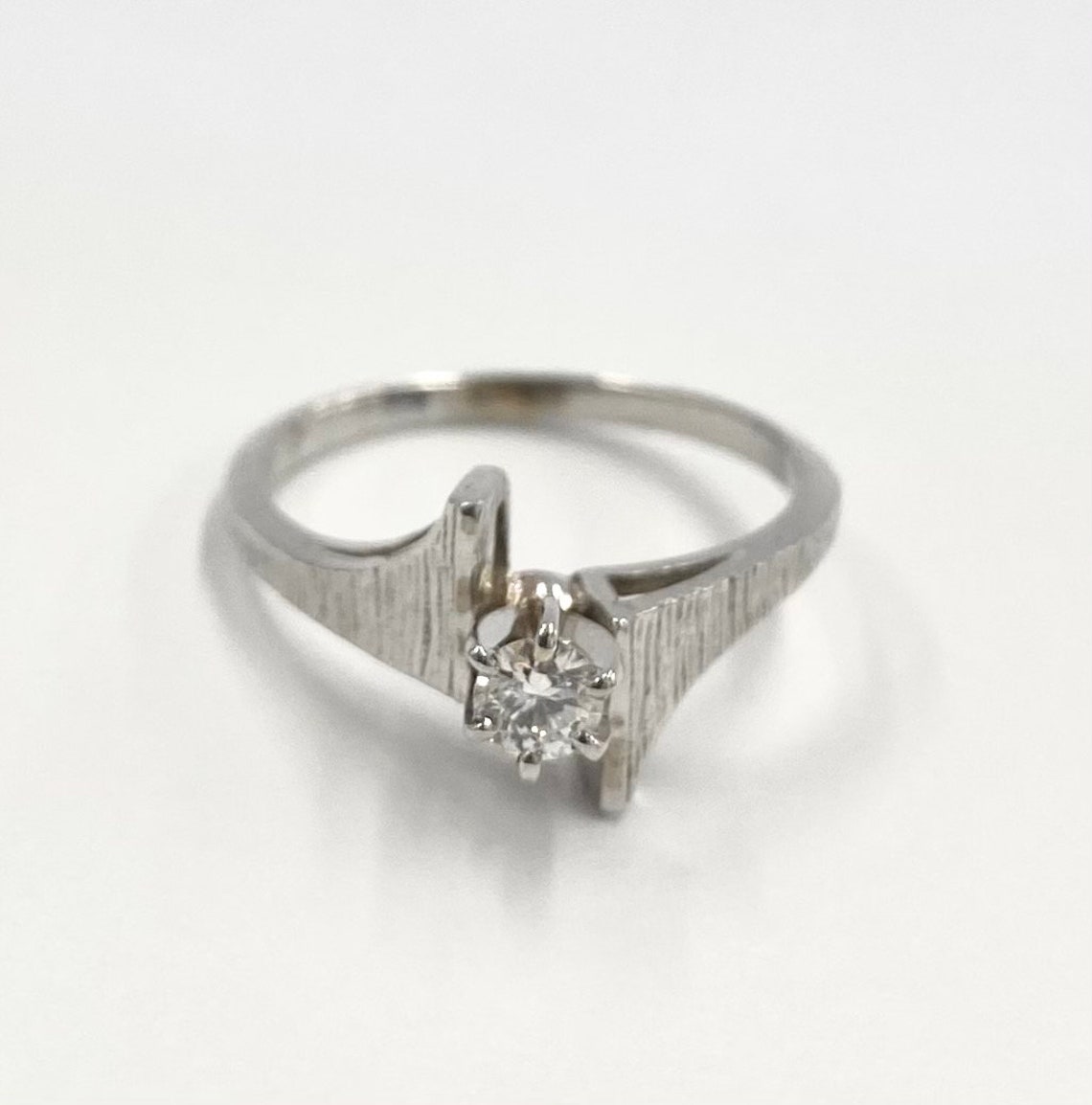 Vintage 14K WG Six Prong Diamond Ring | Etsy
