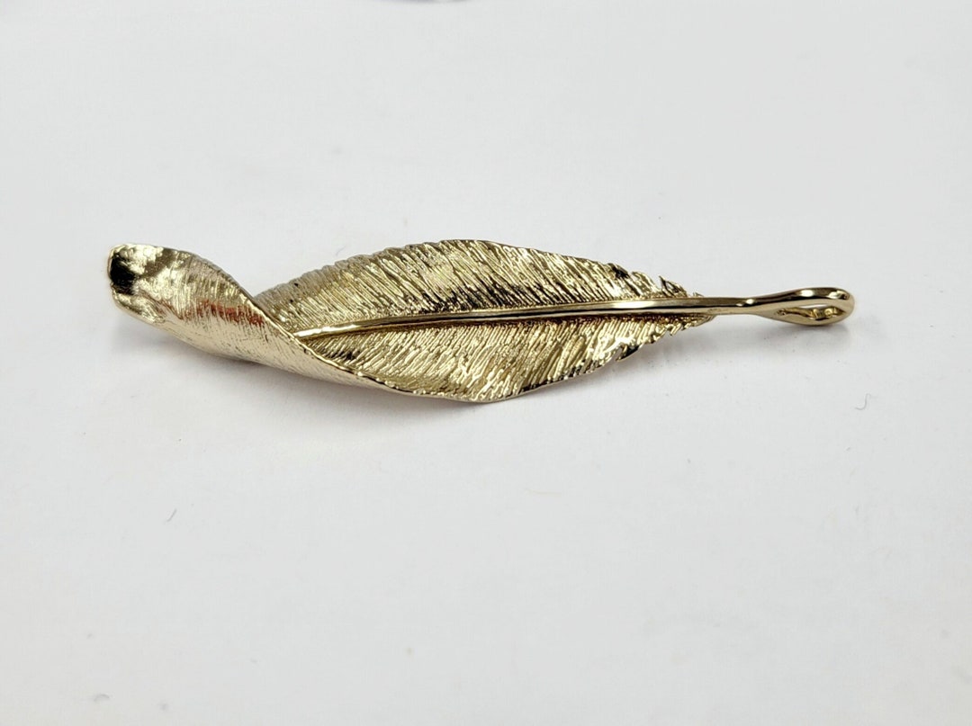 Estate 14k Gold Folded Feather Pendant - Etsy