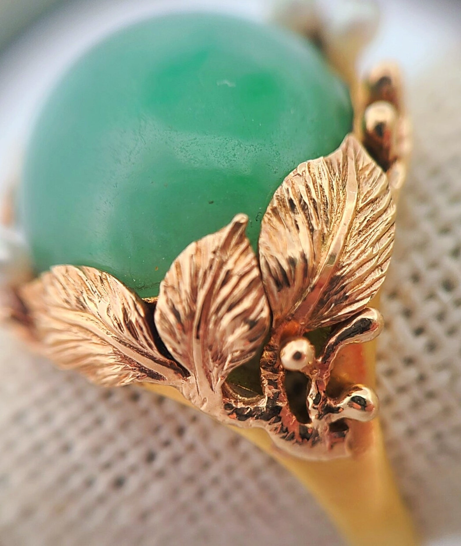 Vintage 14K YG Jade Dome Floral Ring With Pearls - Etsy