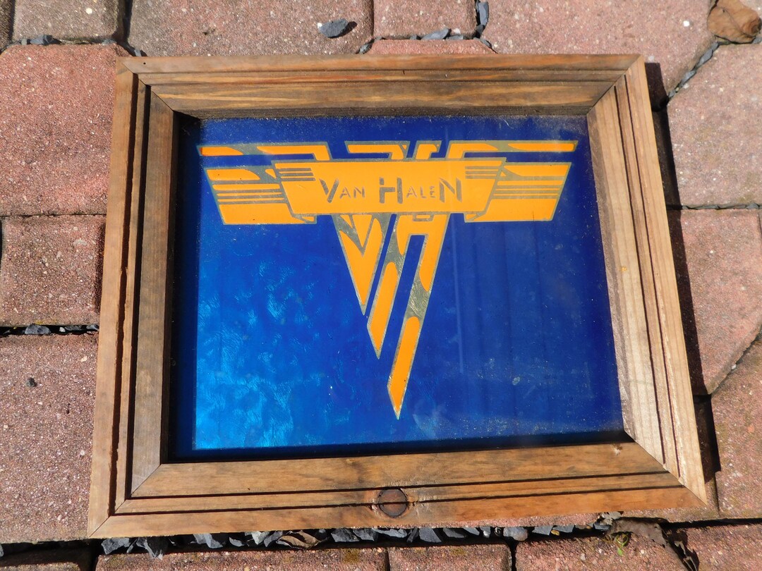 Vintage 1980's VAN HALEN Black Rainbow Foil Framed Glass Logo 12” X 10 ...