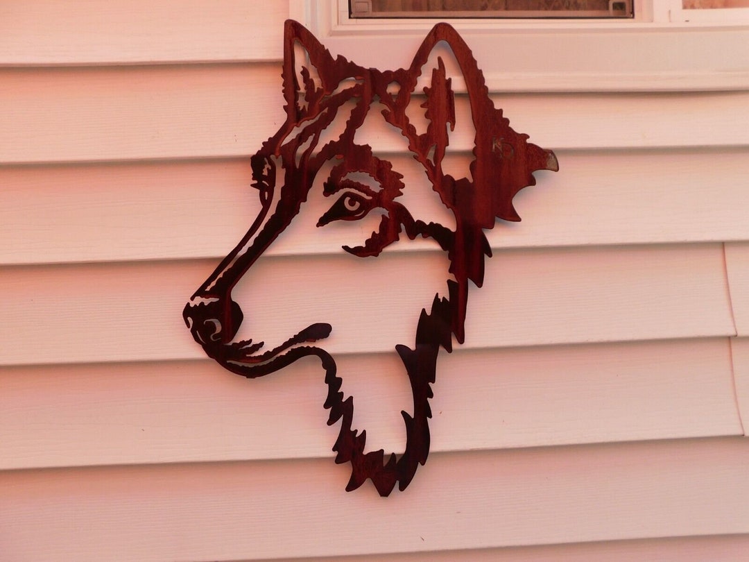 LARGE Wolf Metal Cut Out Wall Decor WOLVES Animal Nature Lodge Cabin ...