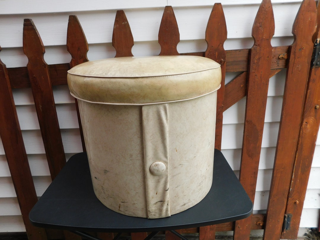 Vintage Vinyl Storage Ottoman Hassock Foot Stool Round 18X16 - Etsy