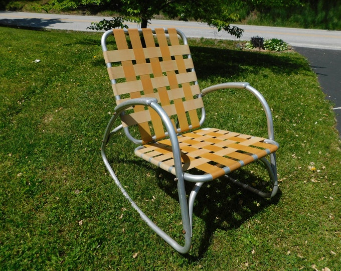 Vintage Aluminum Rocking Webbed Patio Chair Webbing Rocker - Etsy