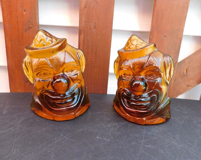 Vintage Pair Wheaton AMBER Glass Clown Face Head-paper Weight-doorstop ...