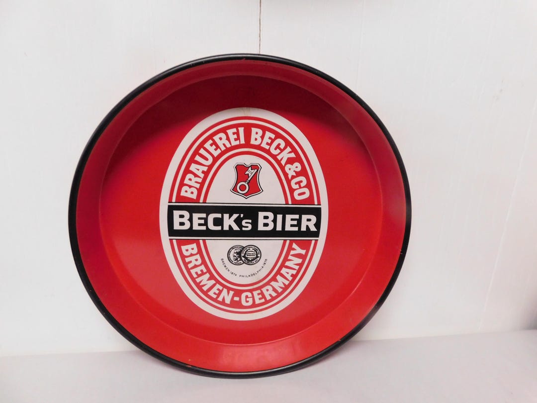 Vintage Beck's Beer Metal Serving Tray Germany Bier Red Black Trim Man ...