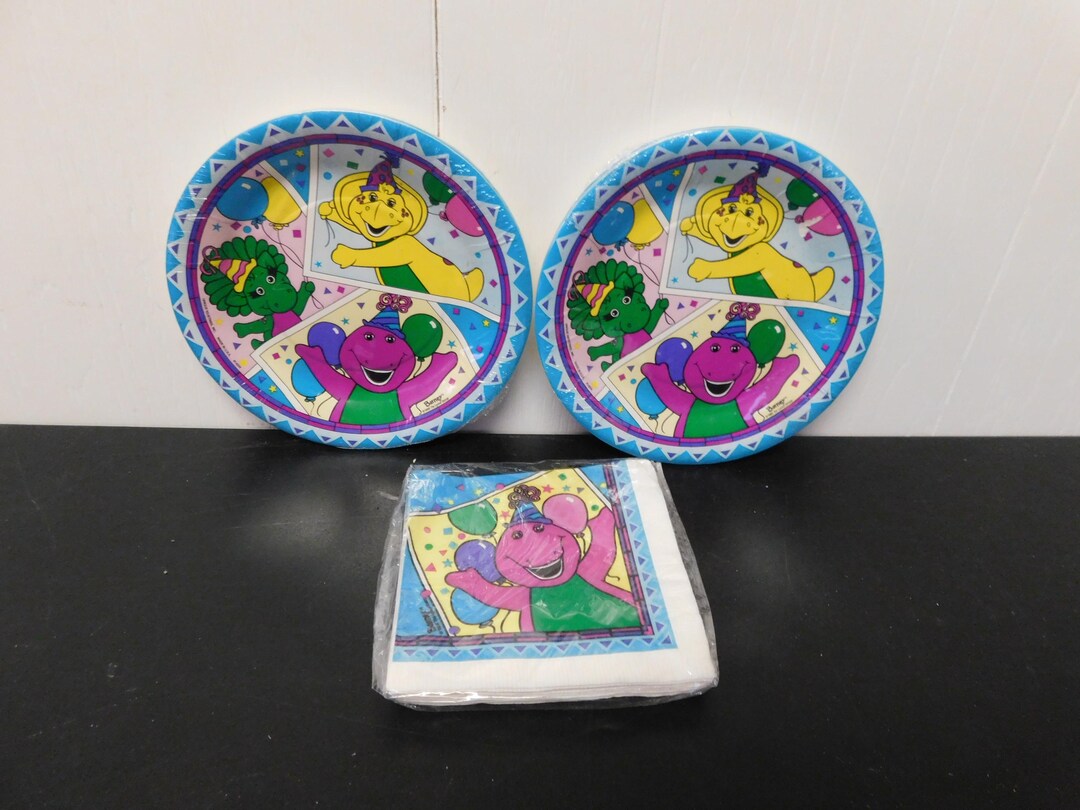 Vintage Party Supplies Barney the Dinosaur Plates & Napkins - Etsy