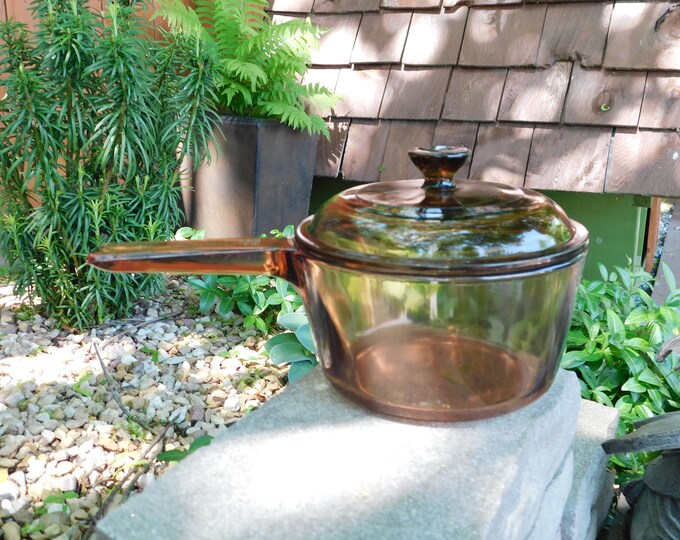 Corning Ware Visions Amber Glass Cookware 1 Liter Saucepan Pan With Lid ...
