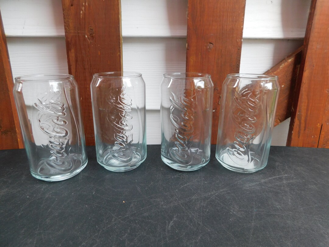 Vintage Coca-cola Coke Can Shaped 5" Clear Glass Set of 4 Glasses - Etsy
