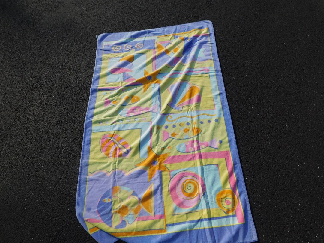 Terrisol Beach Towel Blanket Ocean Fish Sailboats 64X38 100% Cotton ...
