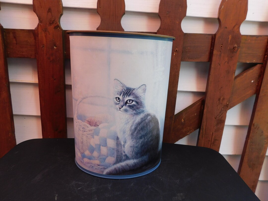 Vintage Metal Trash Can Waste Basket Cat Kitten Theme - Etsy