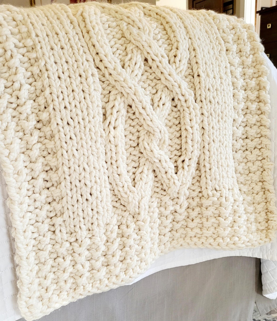 BED RUNNER KNITTING Pattern/super Chunky Knit Blanket/easy - Etsy