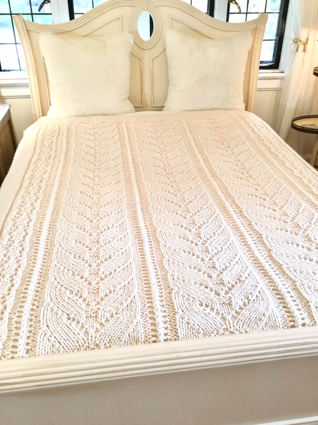 KNIT BLANKET PATTERN, Beginner Quick Knit Lace Throw, Easy Knit Afghan ...