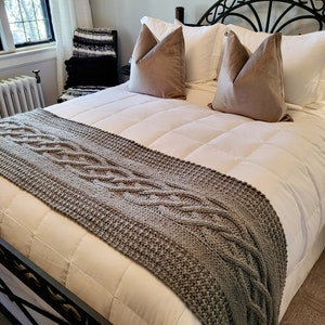 CUSTOM KNIT BEDRUNNER, Chunky Cable Handmade Bed Scarf, Twin Queen or ...