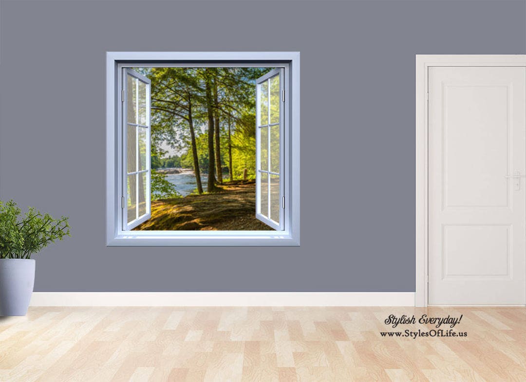 Open Window Wall Vinyl, Forest Lake, Wall Decor, Wall Decal, Removable ...