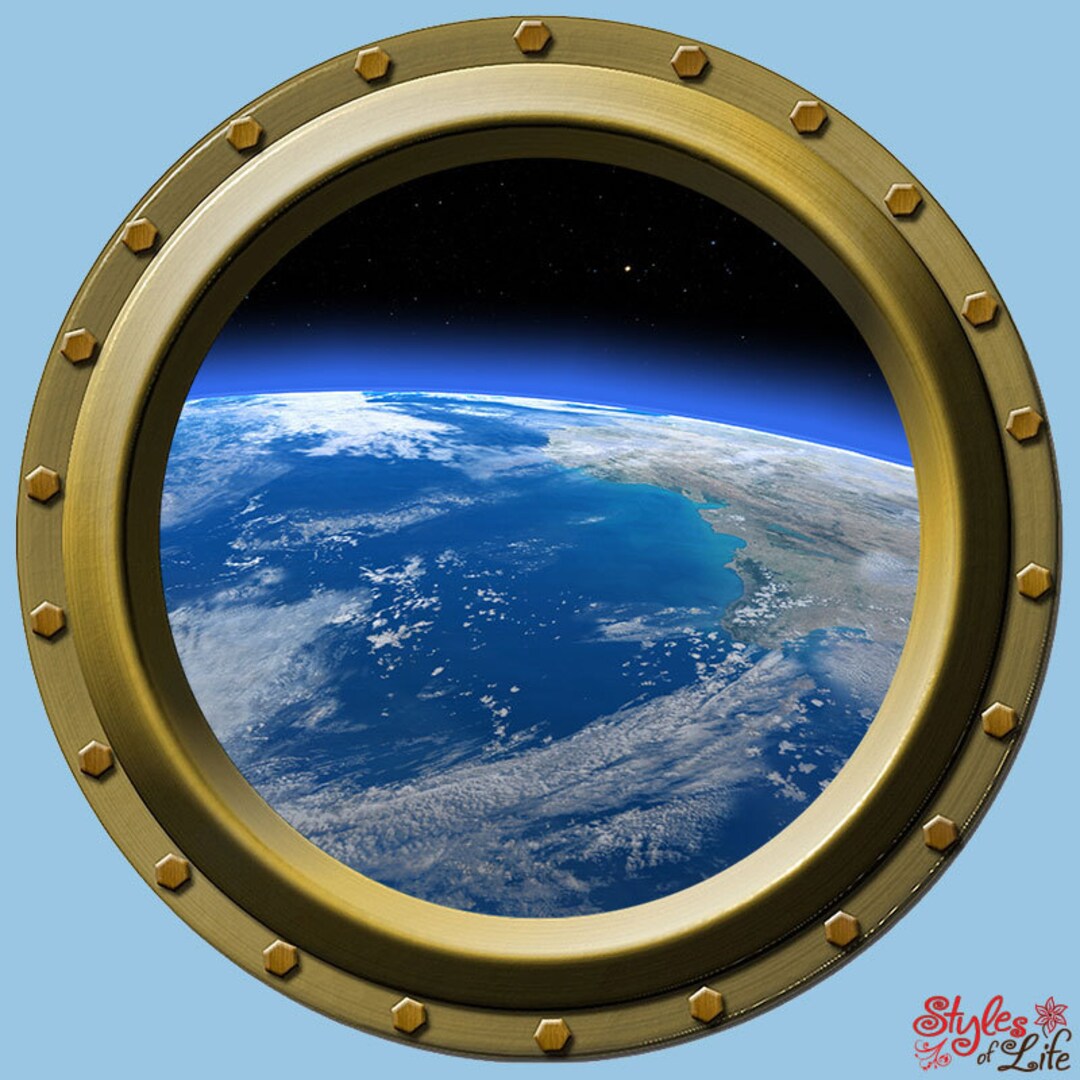 Reusable Earth View From Space Porthole Wall Vinyl Fabric High Quality ...