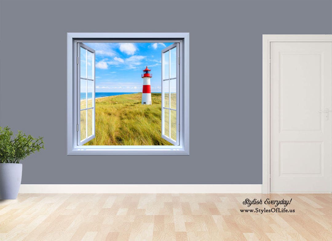 Open Window Wall Vinyl, Lighthouse Red, Wall Decor, Wall Decal ...