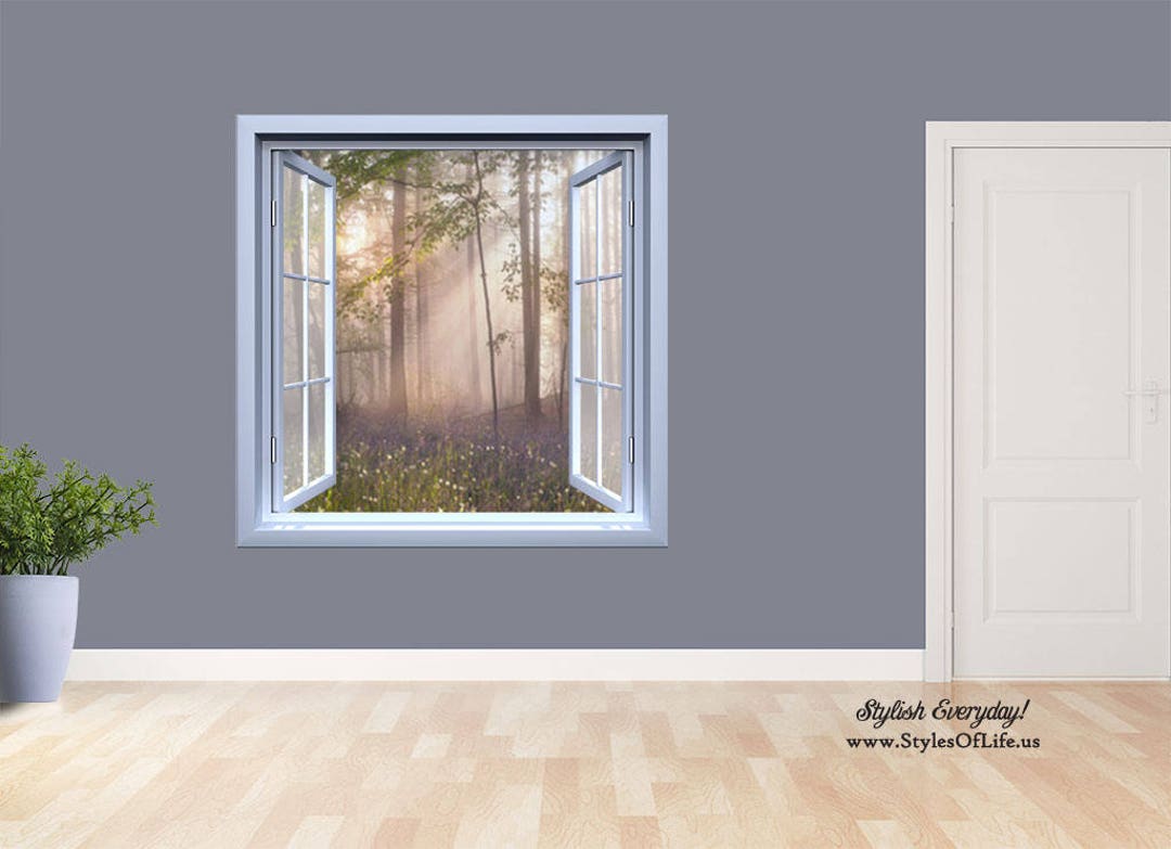Open Window Wall Vinyl, Forest Fog, Wall Decor, Wall Decal, Removable ...