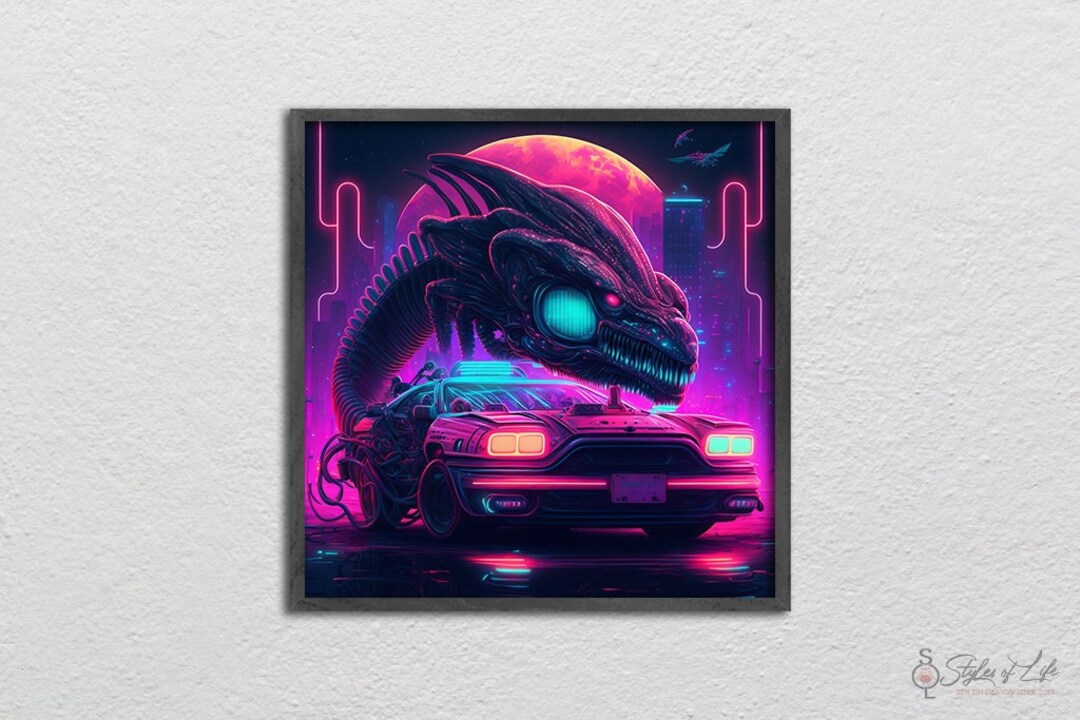 Alien Retrowave With Car, Synthwave, Wall Decor, Poster - Etsy