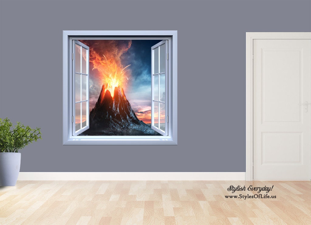 Open Window Wall Vinyl Lava Volcano Wall Decor Wall Decal - Etsy