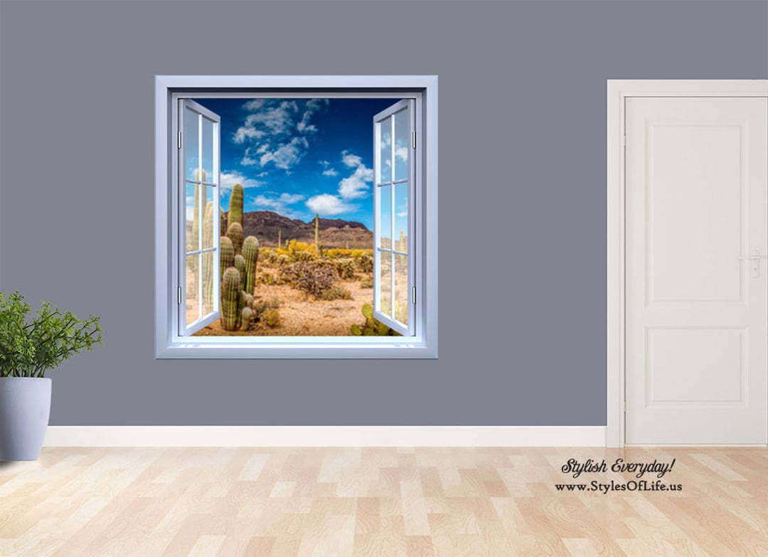 Open Window Wall Vinyl, Desert Cactus, Wall Decor, Wall Decal ...