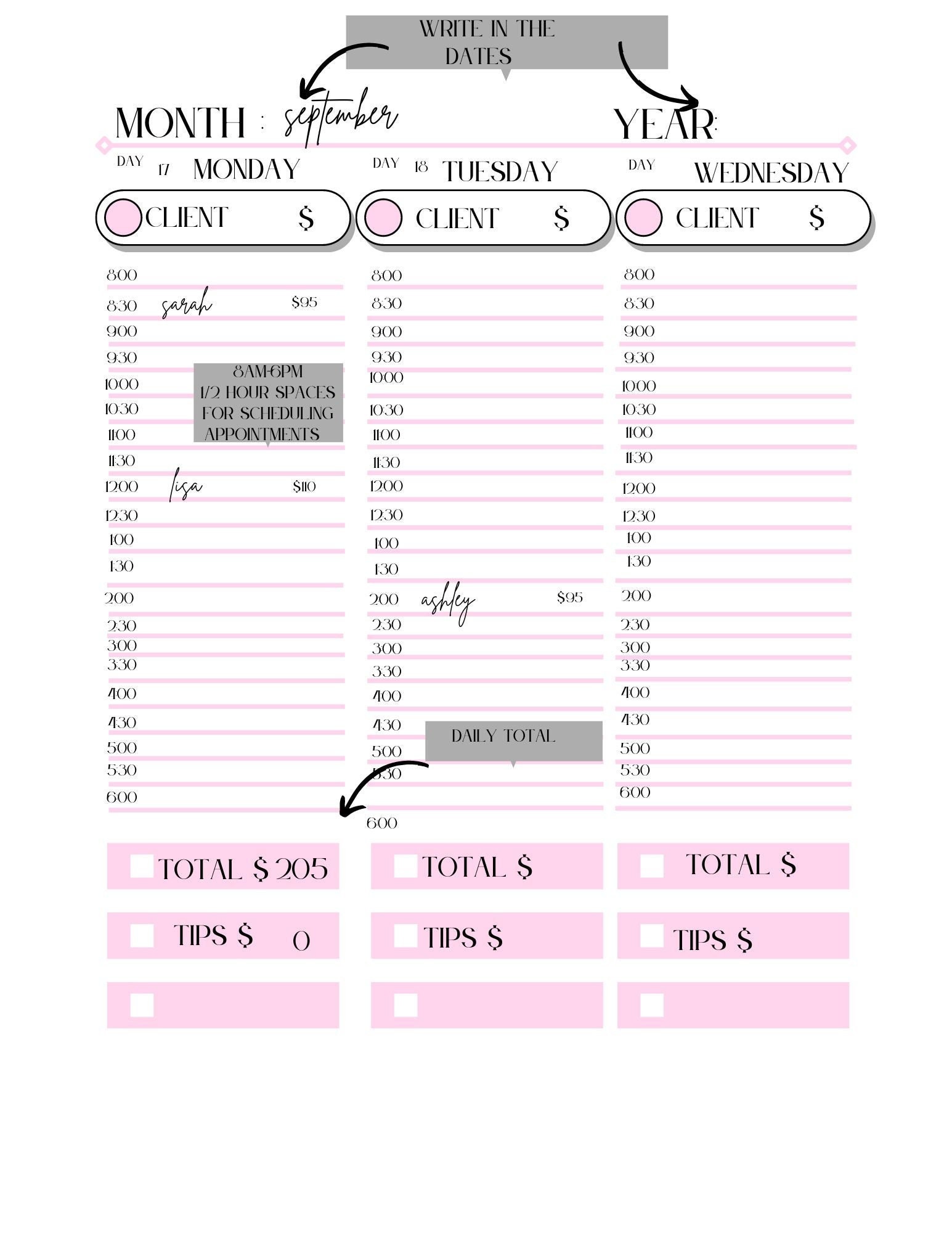 Printable Appointment Tracker ,stylist Planner - Etsy