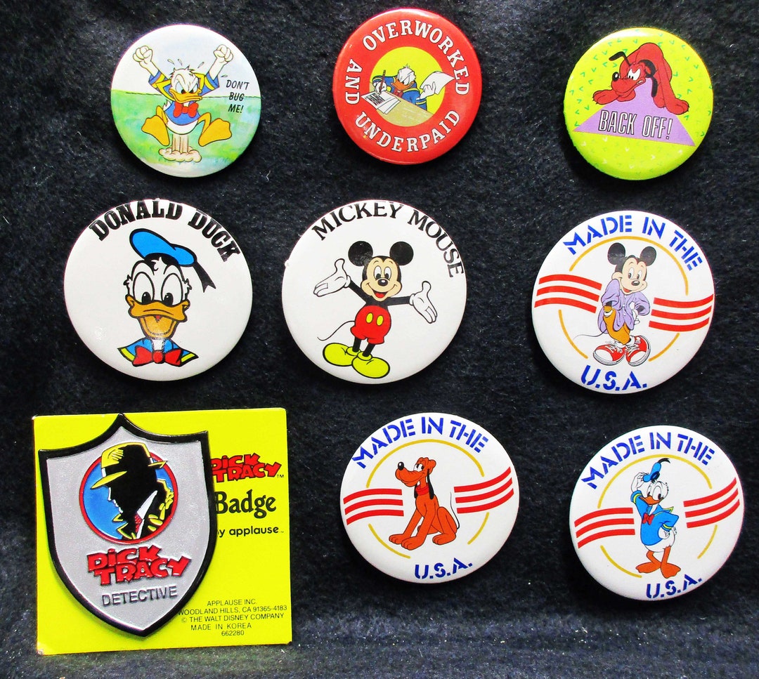 No.3210a SET of 9 Disney, Steel Buttons, Different Characters. Mint ...