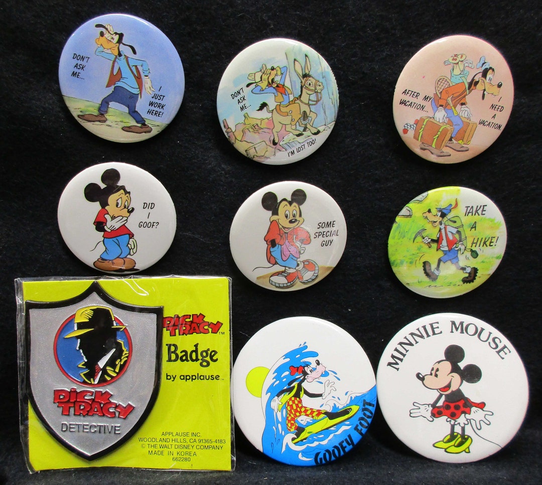 No.3152a 9 Disney Character Buttons, Metal With Clip Pin on the Back ...
