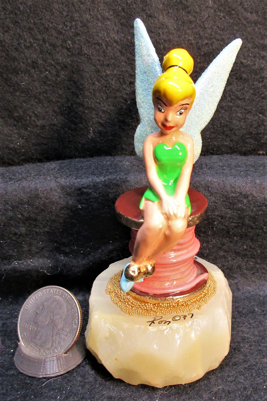 No.3657) Disney Tinker Bell by Ron Lee 4 Inches Tall on Quarts Rock ...