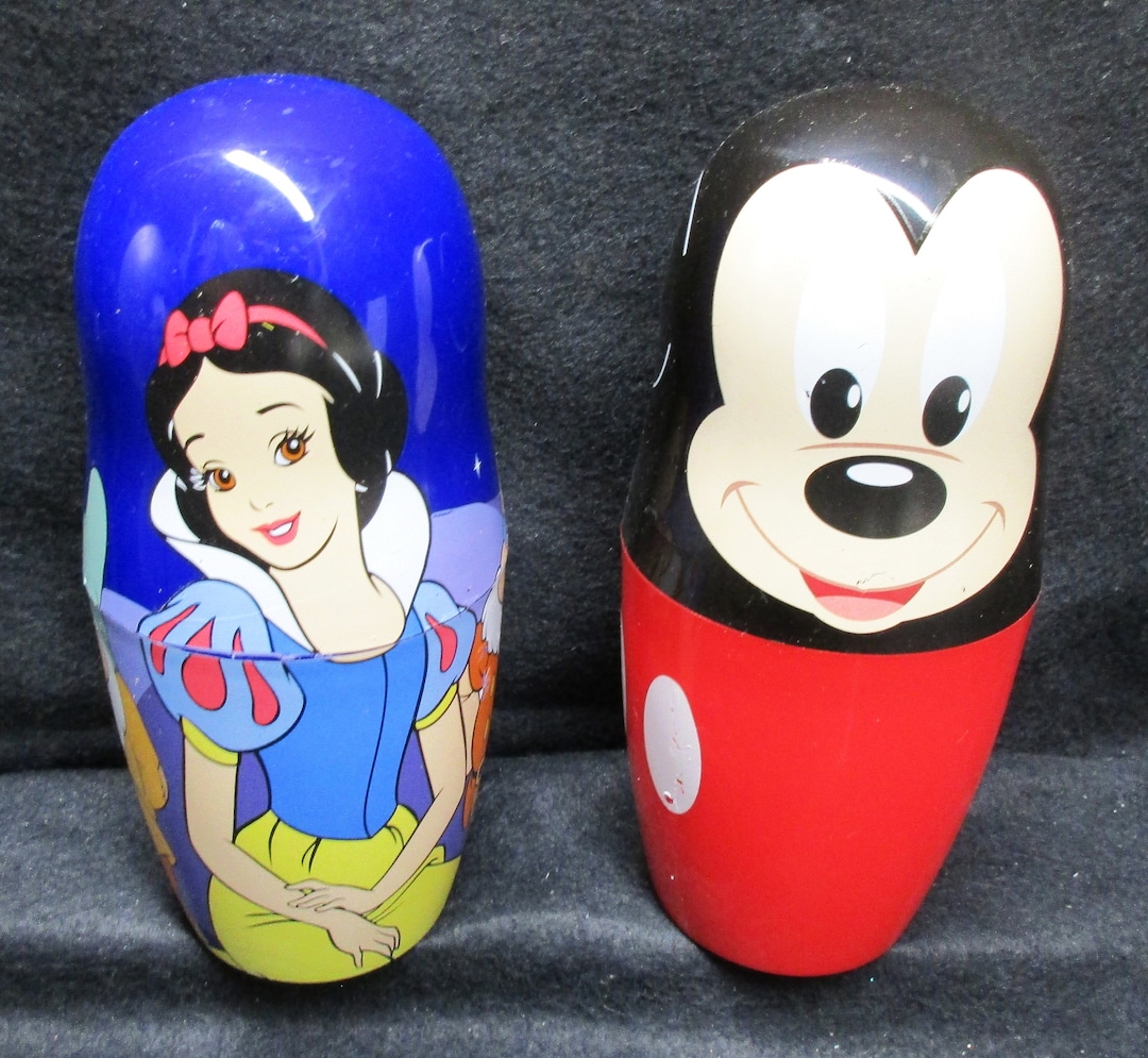 No.3860) Disney, Snow White and Mickey Mouse 2 Sets of Nesting Dolls, Plastic, Getting Rare ...