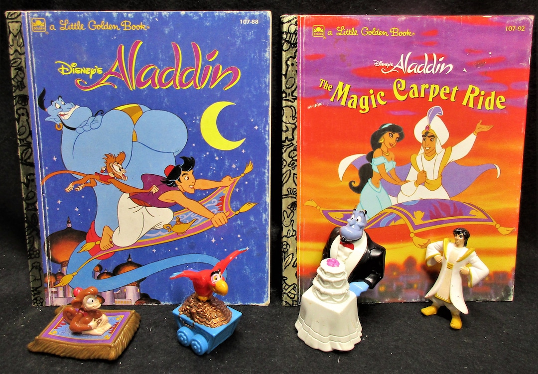 No.3712) Disney Aladdin Hard Cover 2 Books and 4 Toys From the Story ...