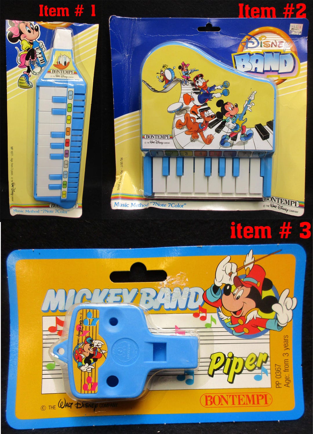 No.2079a Set of 3 Disney Items, Keymonica, 8 Key Piano and Kazoo, 20 ...