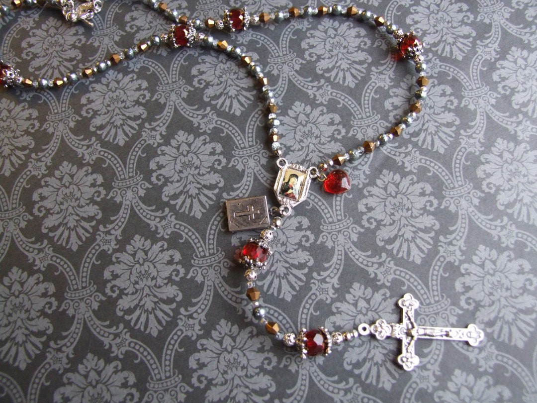 Renaissance Style Bible Locket Rosary Statement Necklace / Catholic ...