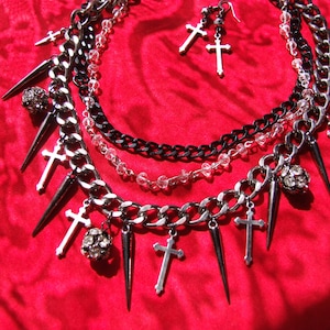 Punk Cross and Spike Layer Necklace/earring Set / Goth Cross and Spike ...