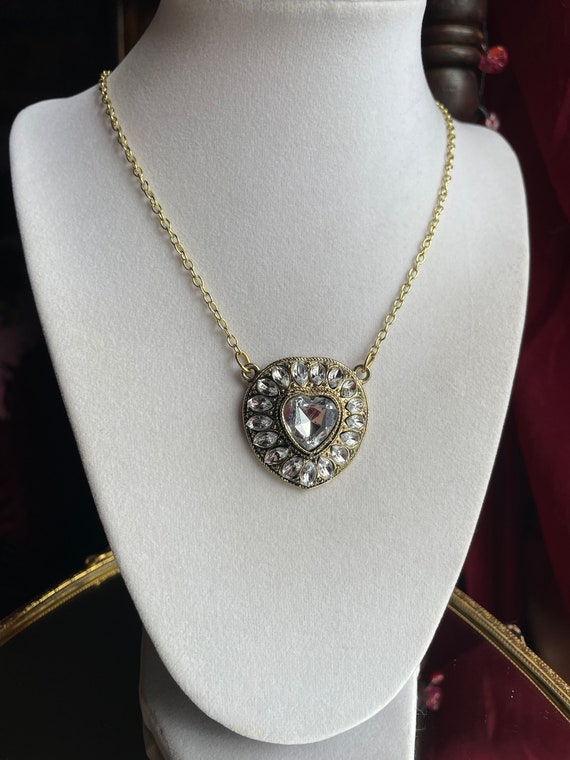 Beautiful Marquise Rhinestone Heart Necklace / Vintag… - Gem
