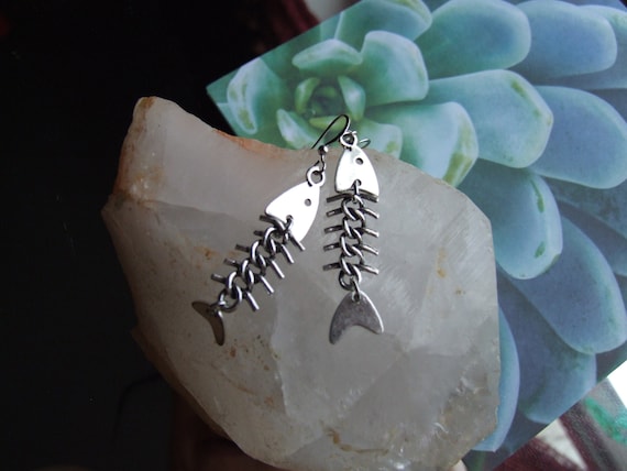 Cute Moveable Fish Bone Earrings / Fish Bone Dangle Earrings / | Etsy