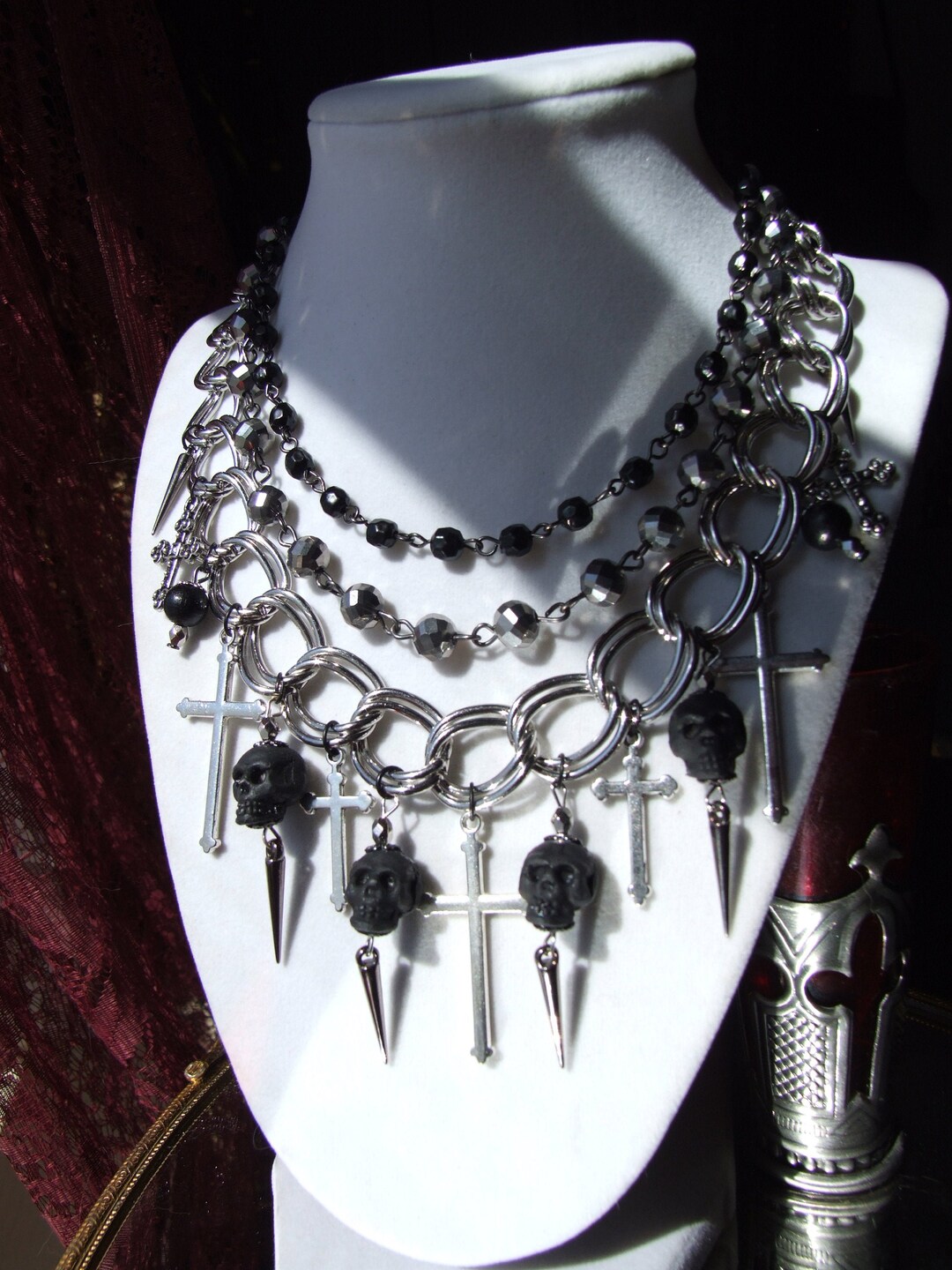 Gothic Skull and Cross Memento Mori Statement Necklace/earring Set ...