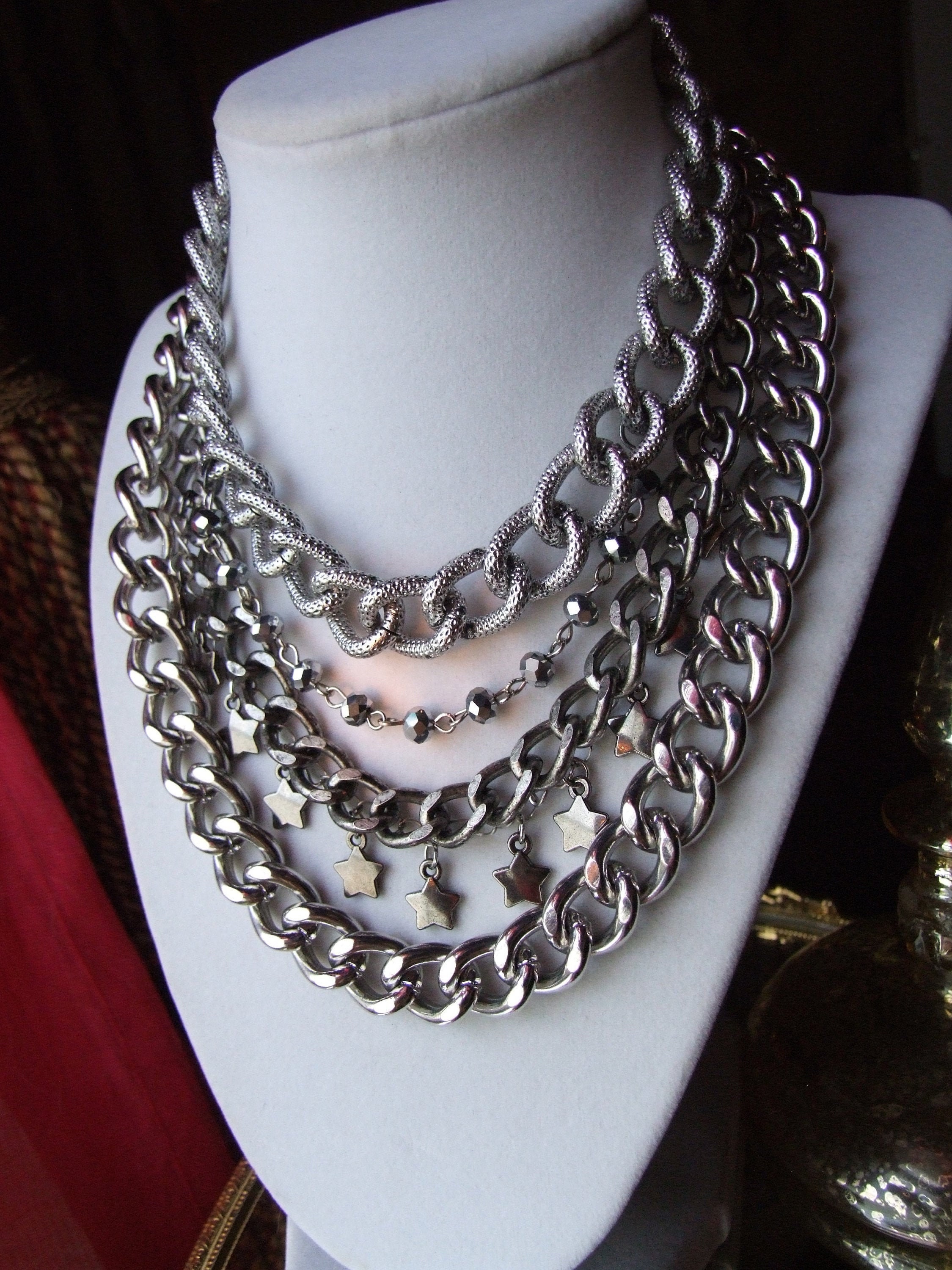 Triple Layer Heavy Chain Rocker Choker Necklace / Rock and - Etsy.de