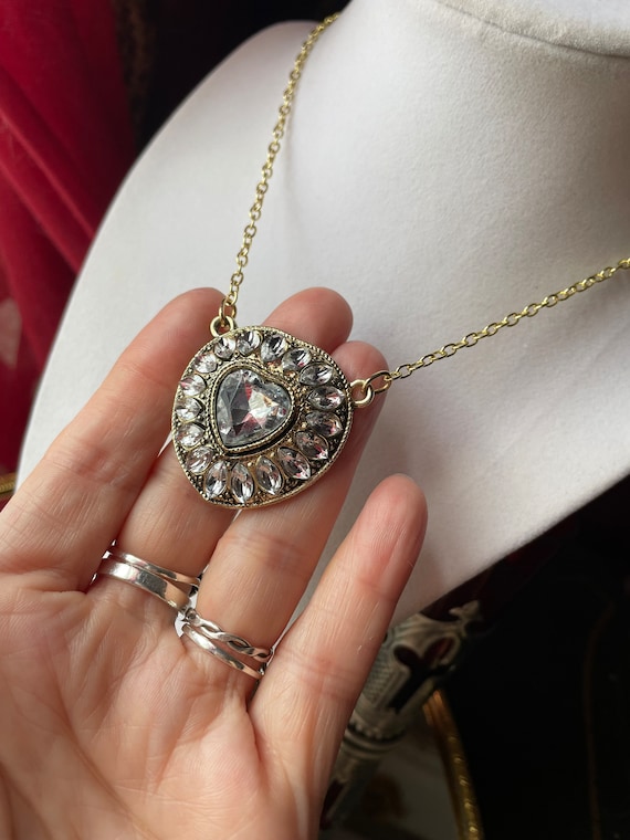 Beautiful Marquise Rhinestone Heart Necklace / Vintag… - Gem