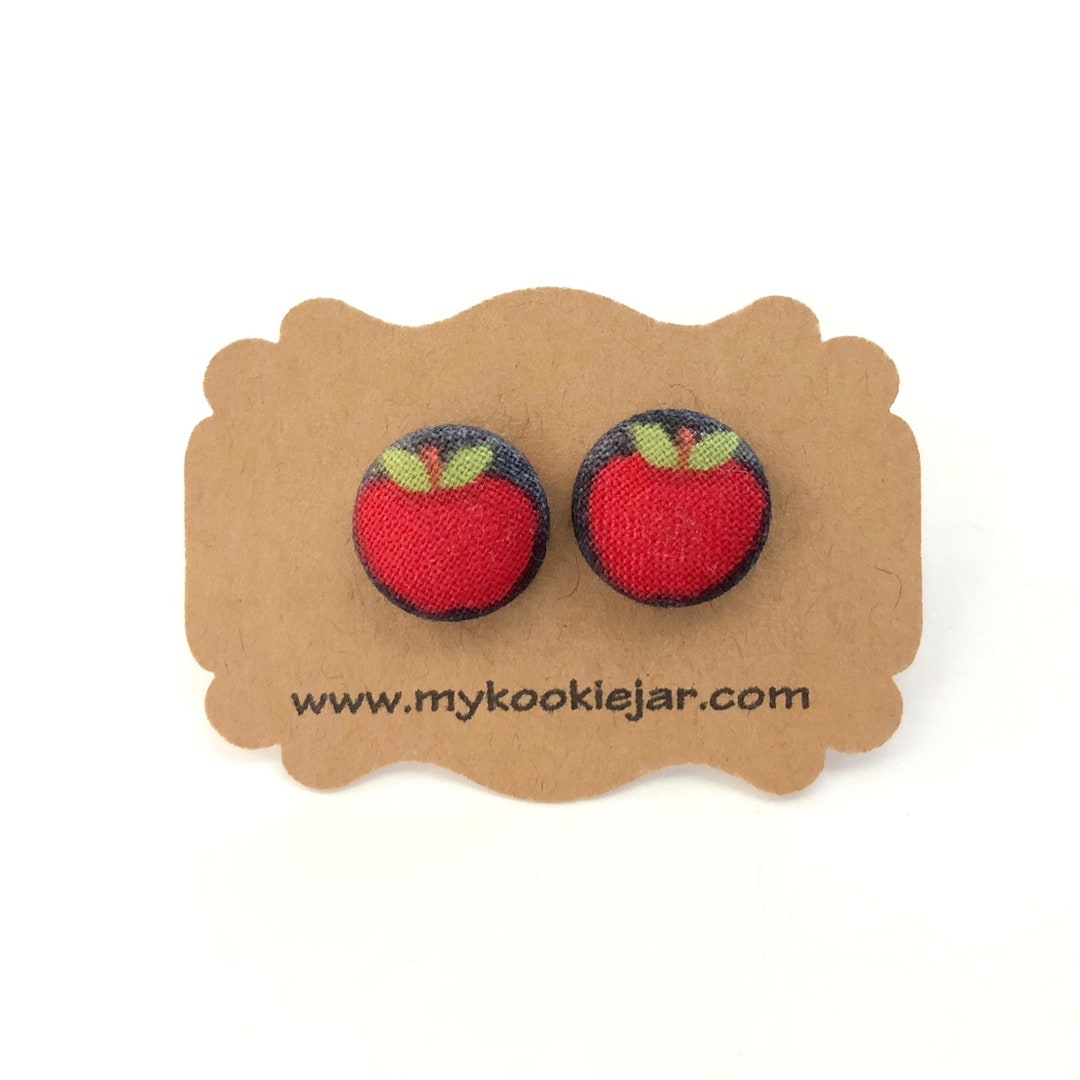 Red Apple Stud Earrings, Girl's Apple Fruit Studs, School Fabric ...